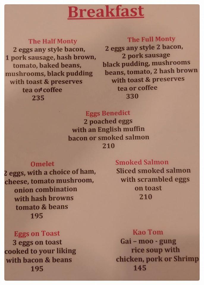 Menu at One O One Restaurant, Bangkok