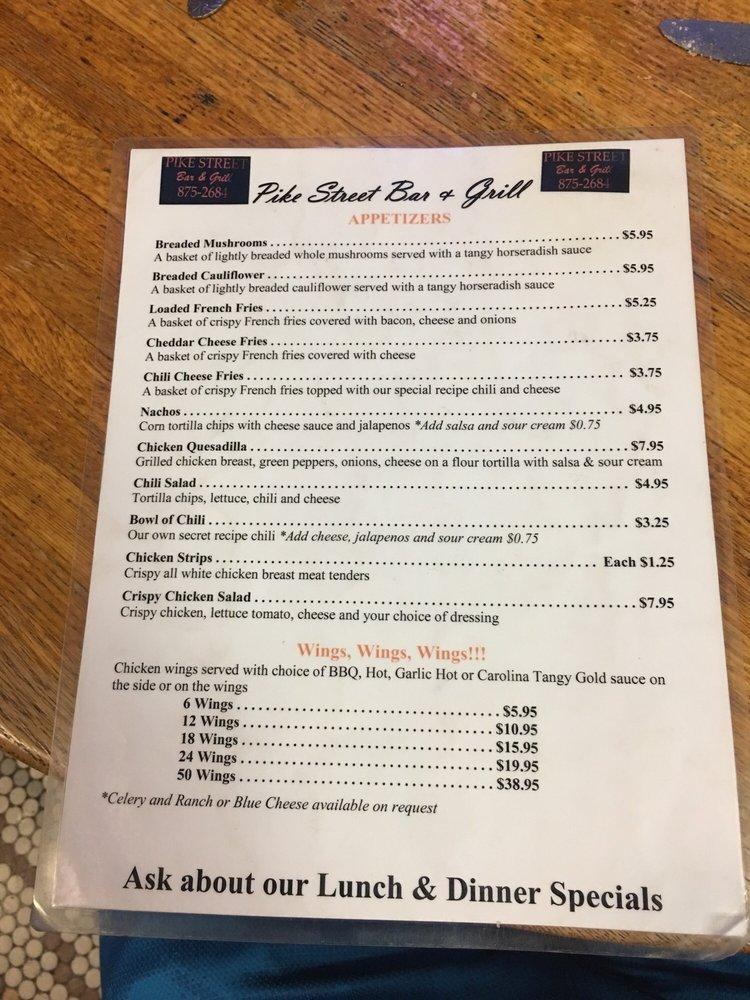 Menu at Pike Street Bar & Grill, Fayetteville