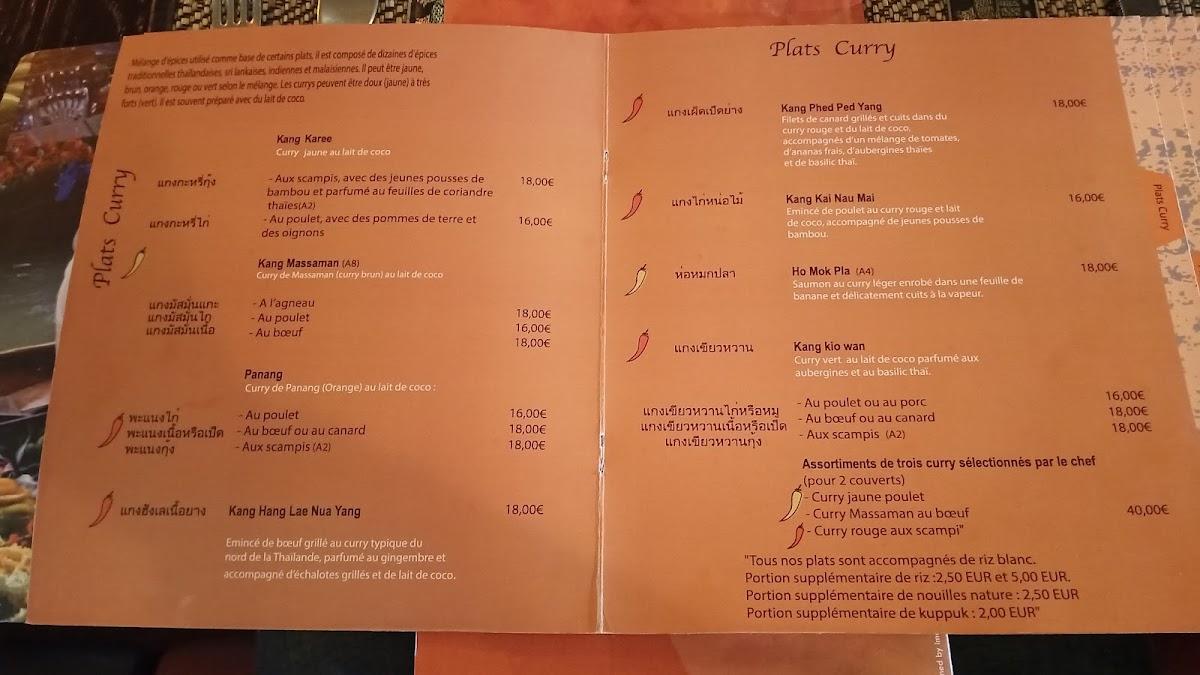 Menu au Thai Square, Waterloo, Chaussée de Bruxelles