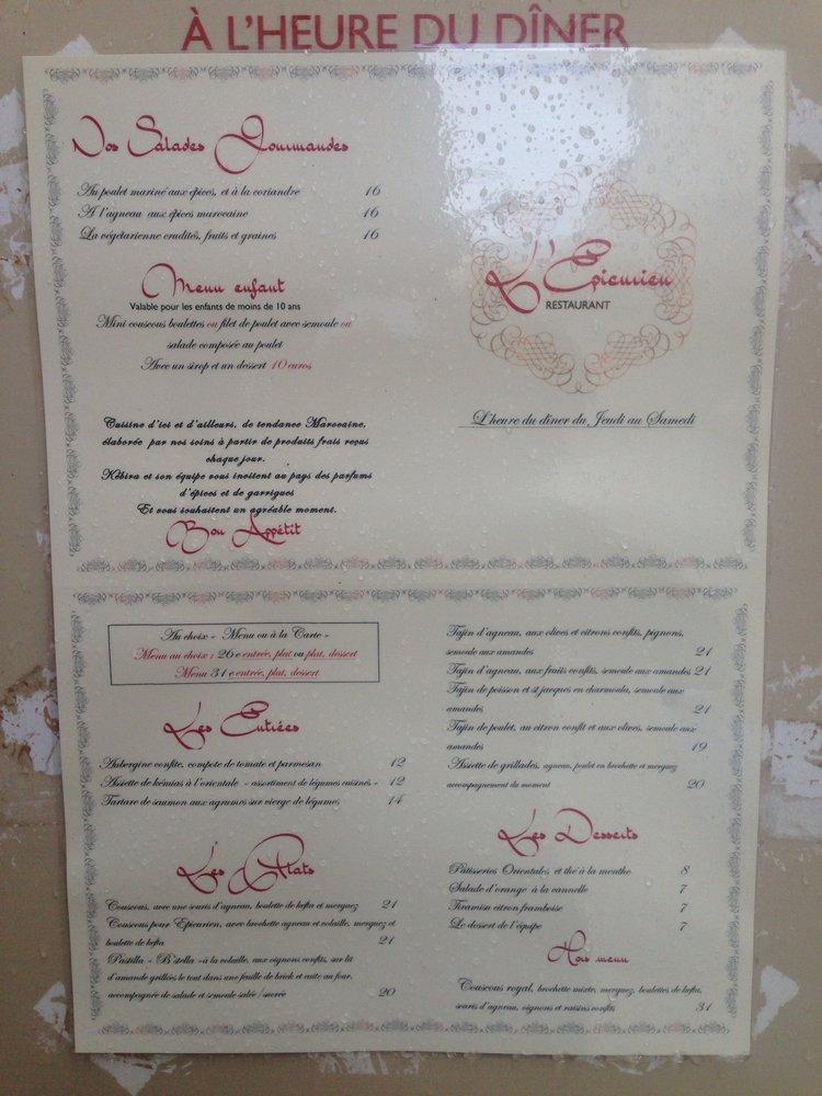 Menu au L'Epicurien restaurant, Nimes