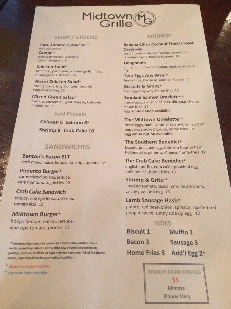 Menu at Midtown Grille pub & bar, Raleigh