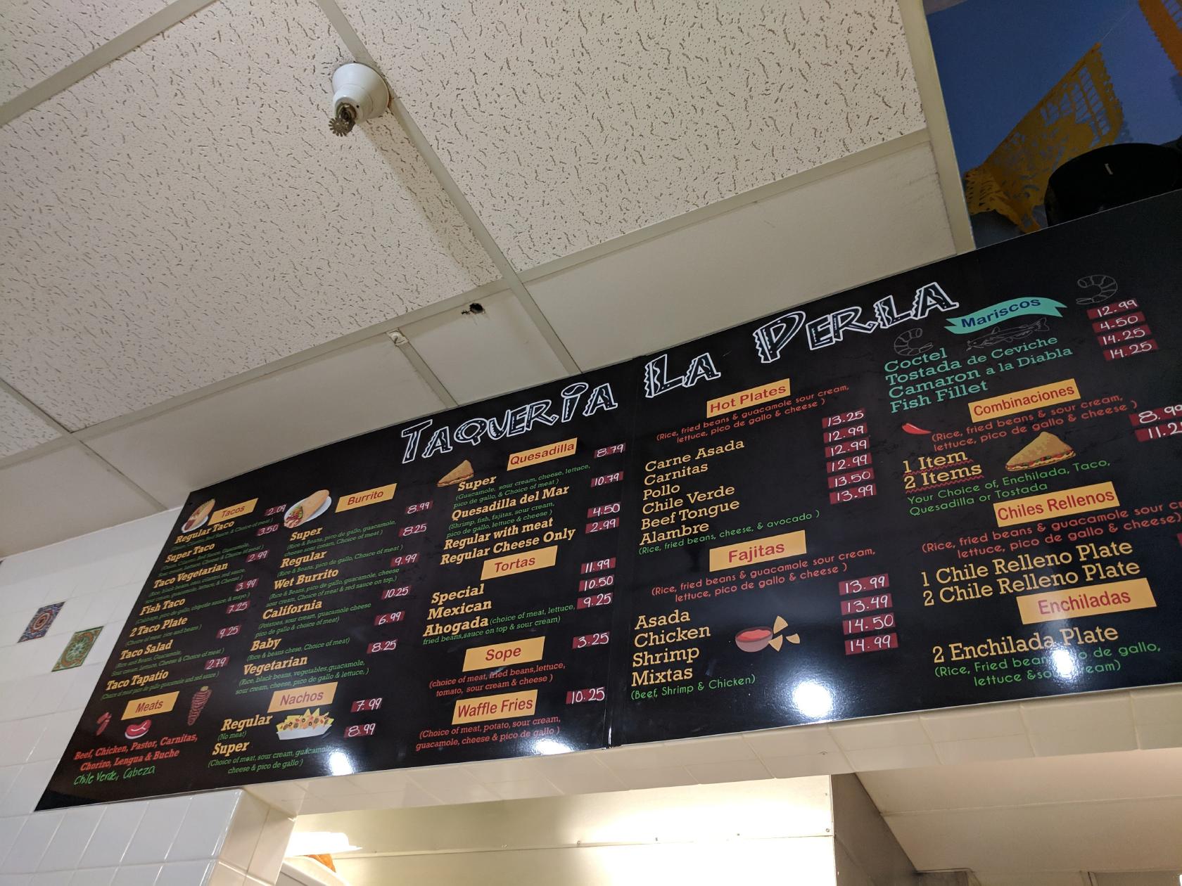 Menu at Taquería La Perla restaurant, Pacifica