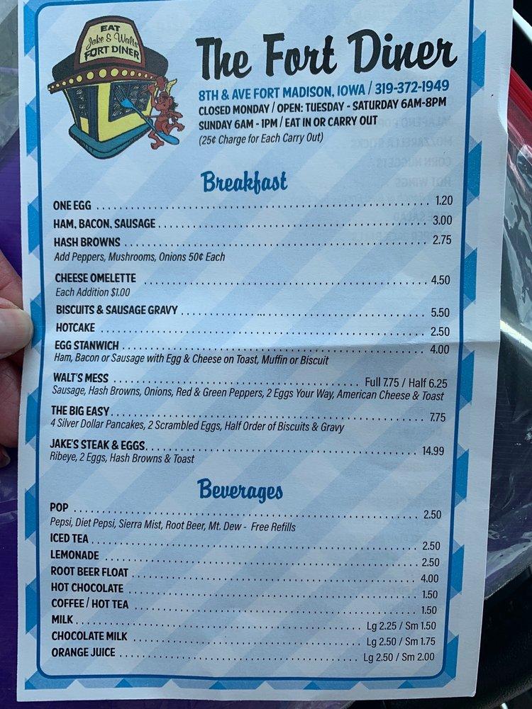 Menu at The Fort Diner restaurant, Fort Madison