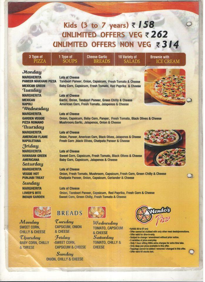 Menu at Wendo's Pizza, Solan