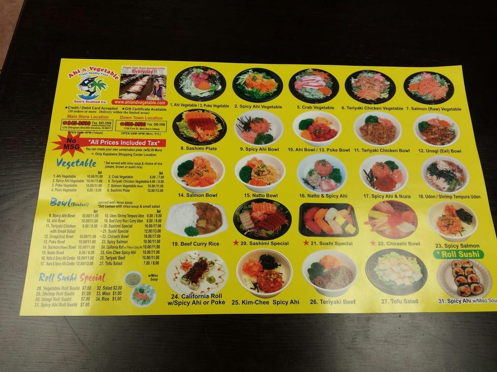Menu at Ahi and Vegetable - Kapalama restaurant, Honolulu, Dillingham Blvd