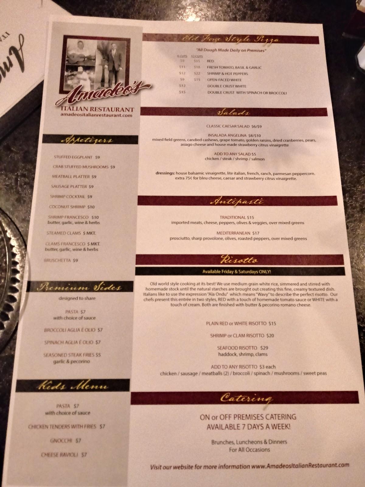 Carta del restaurante Amadeo's, Moosic