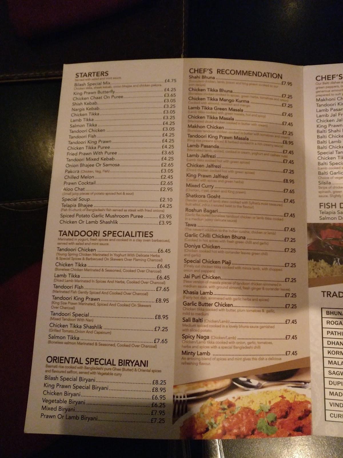Menu at Bilash Balti & Tandoori Restaurant, Birmingham, 572 Kingstanding Rd