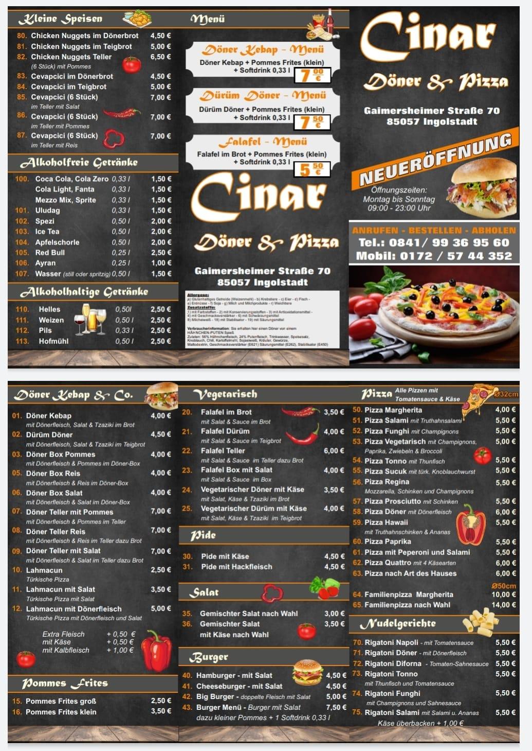 Menu at Çınar Imbiss - Gastronomie restaurant, Ingolstadt