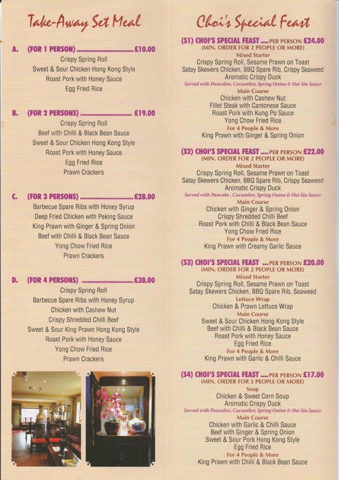 Menu at Choi's Restaurant, Uppingham