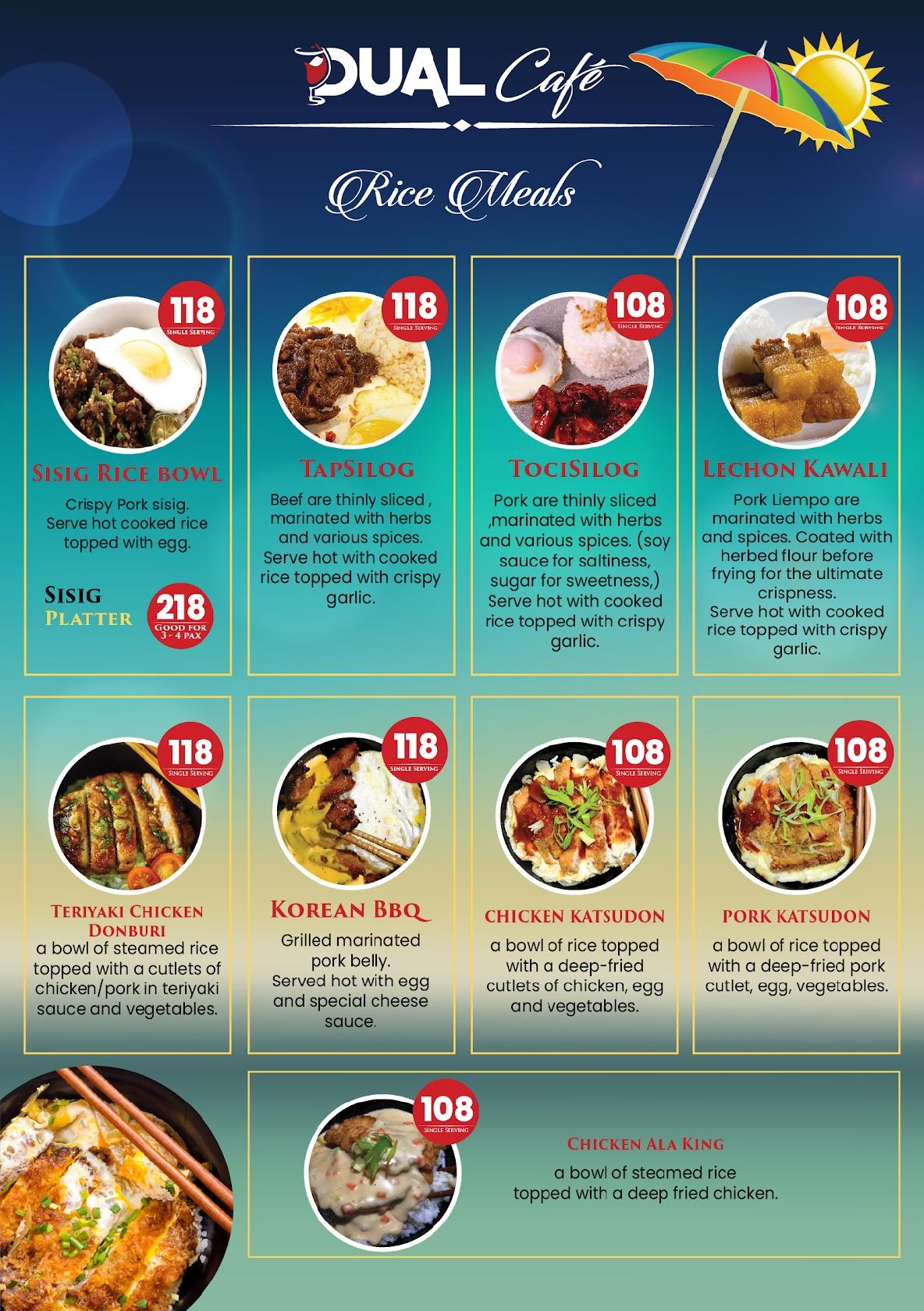 Menu at Dual Cafe, Sorsogon City