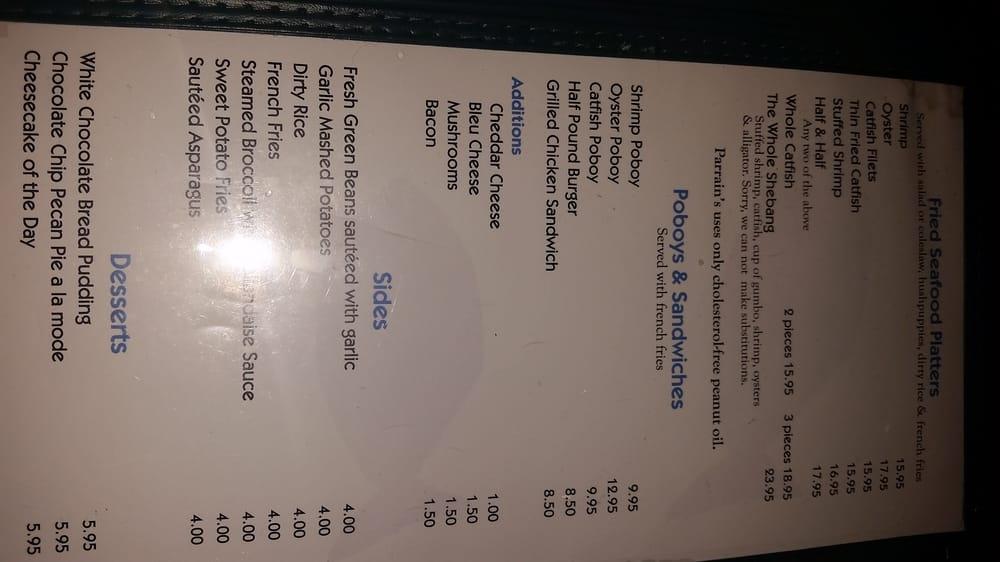 Menu at Parrain's Seafood Restaurant, Baton Rouge
