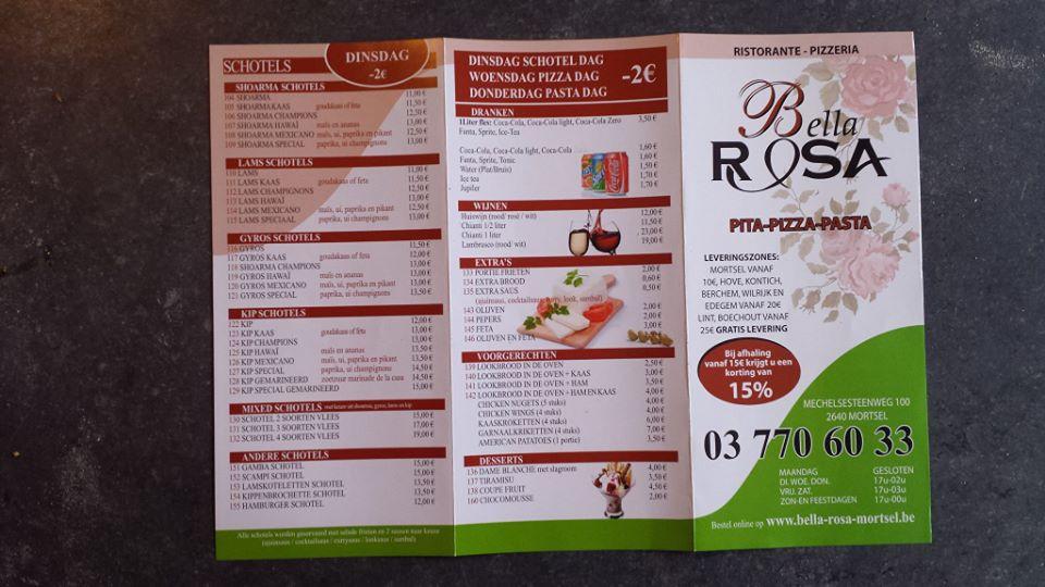 Menu at Pizza Bella Rosa, Mortsel
