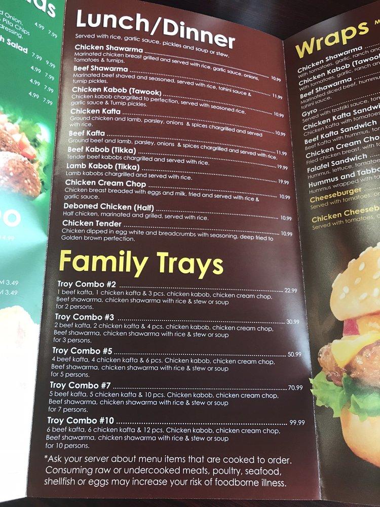 Menu at Troy Kabob restaurant, Troy