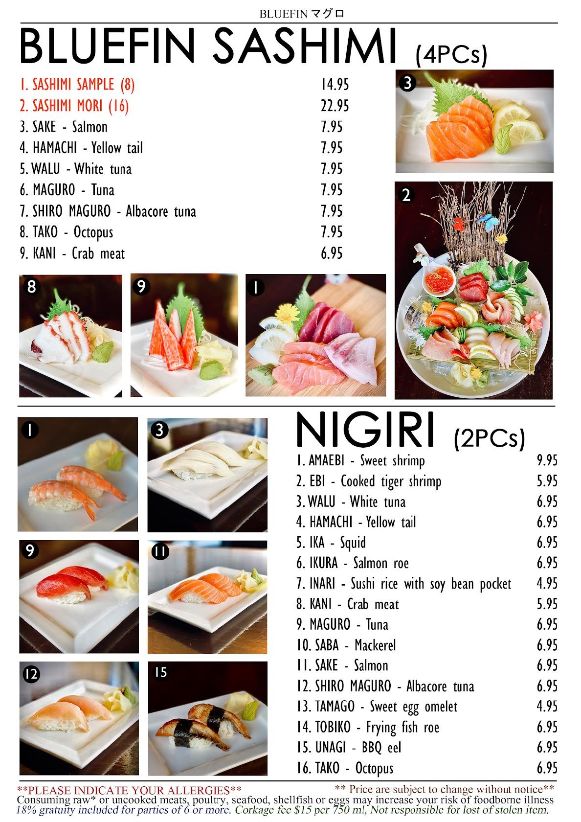 Menu at Bluefin Sushi Thai restaurant, Alameda, Encinal Ave