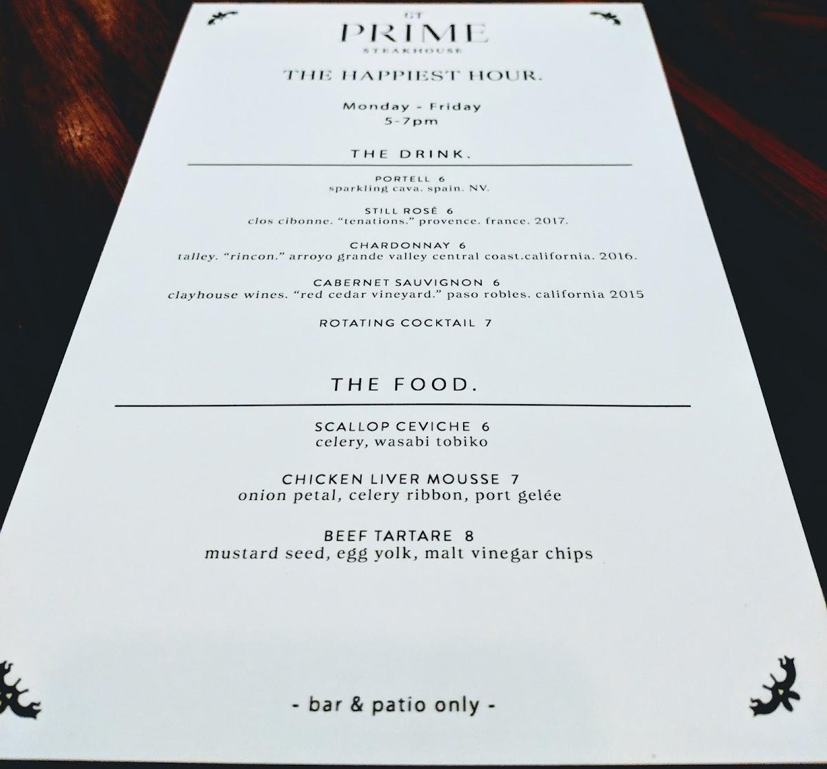 Menu at GT Prime Steakhouse, Chicago, 707 N Wells St