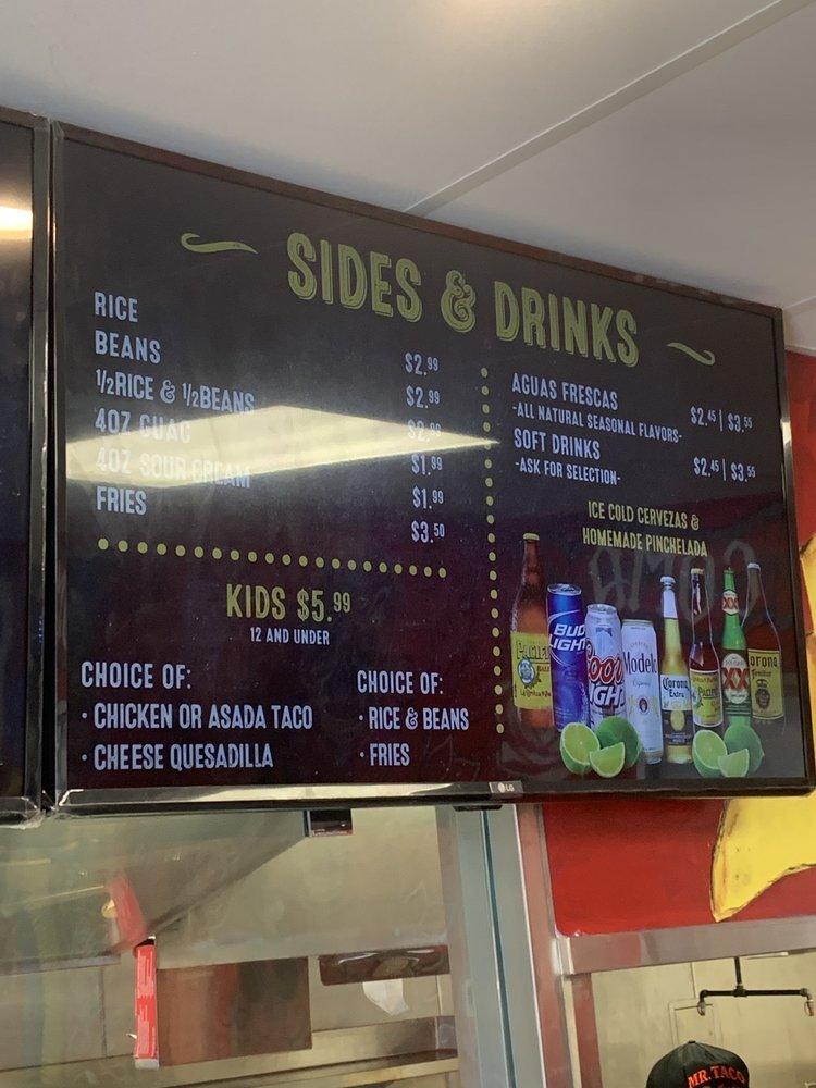 Menu at Mr Taco restaurant, Beaumont