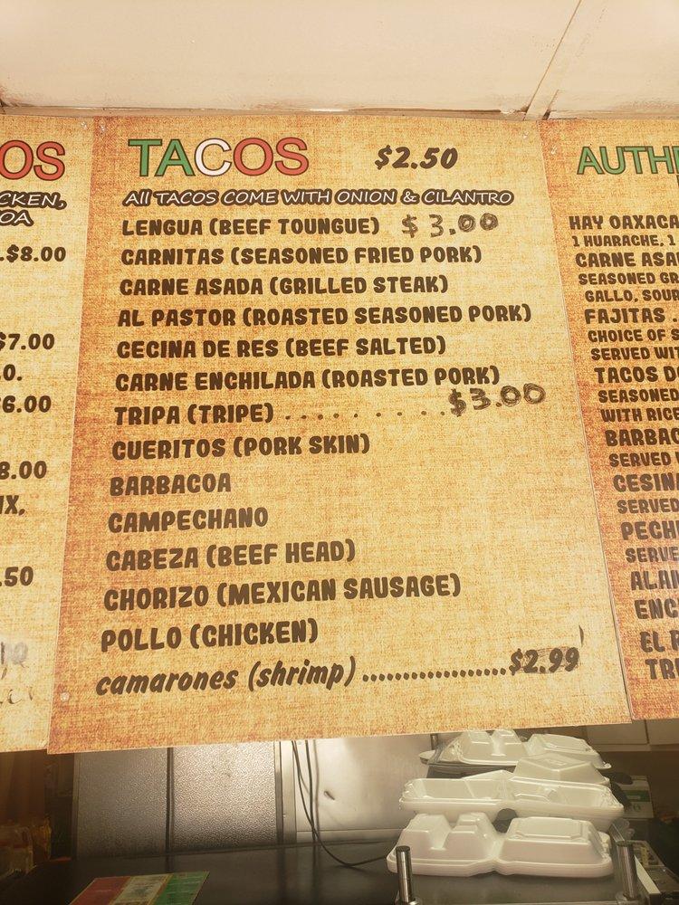 Menu at Taqueria el Cabrito restaurant, Arbutus