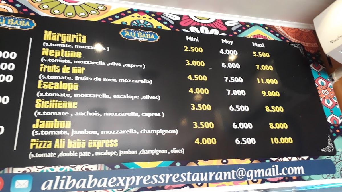 Carta del restaurante Ali Baba Express, Cité Mahrajène