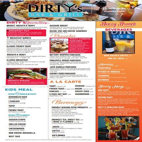Menu at Dirty's Bar & Grill, Charleston