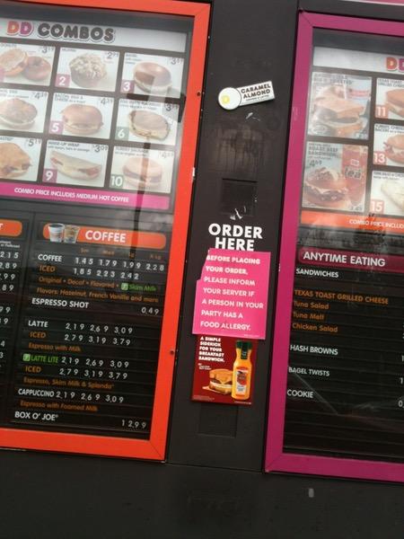 Menu at Dunkin' restaurant, Rutland, 255 Main St