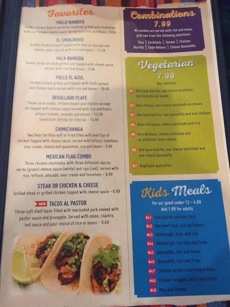Menu at El Azul Grande Inc restaurant, Pikeville, 190 S Mayo Trail