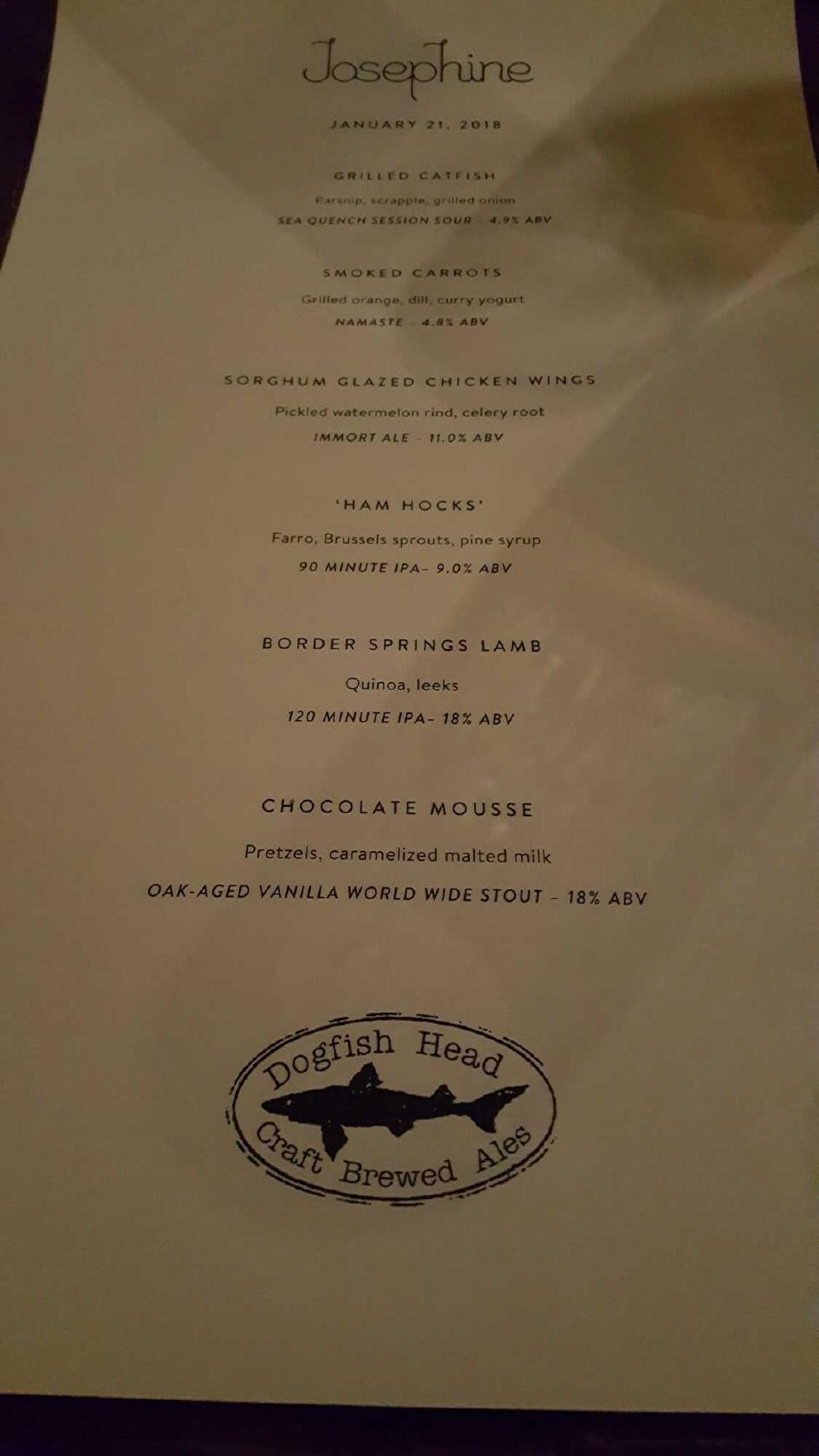 Menu at Josephine restaurant, Nashville