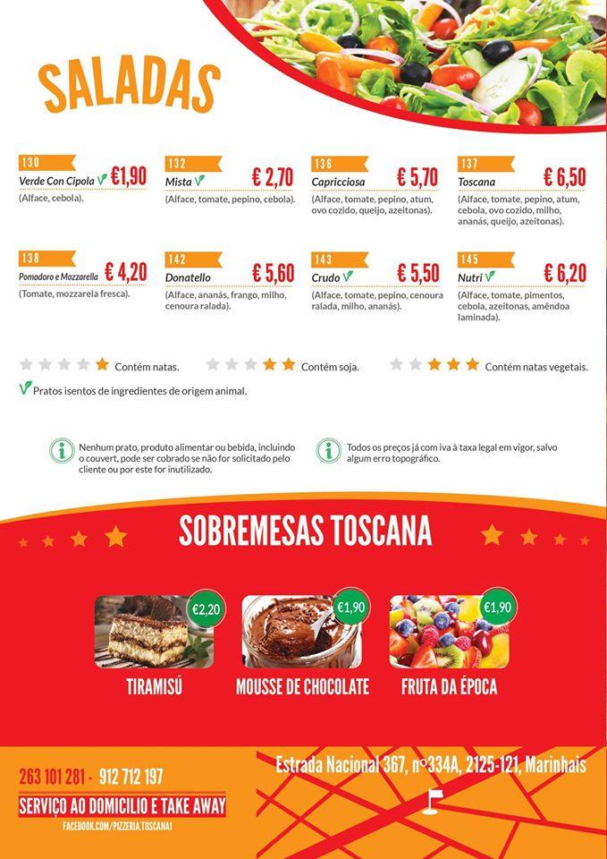 Menu em Pizzeria Toscana, Marinhais