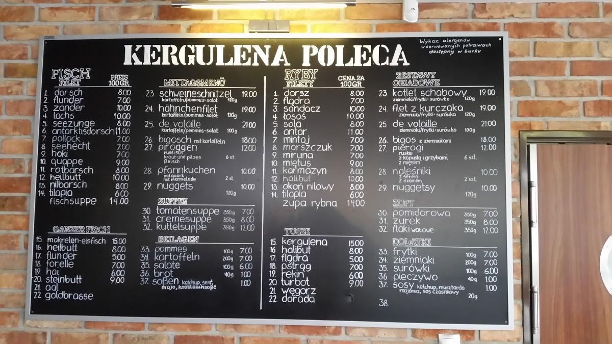 Menu at Smażalnia Ryb Kergulena 1977 Świnoujście restaurant, Swinoujscie
