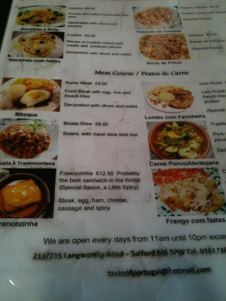 Menu at Taste Of Portugal restaurant, Salford, Unit 6