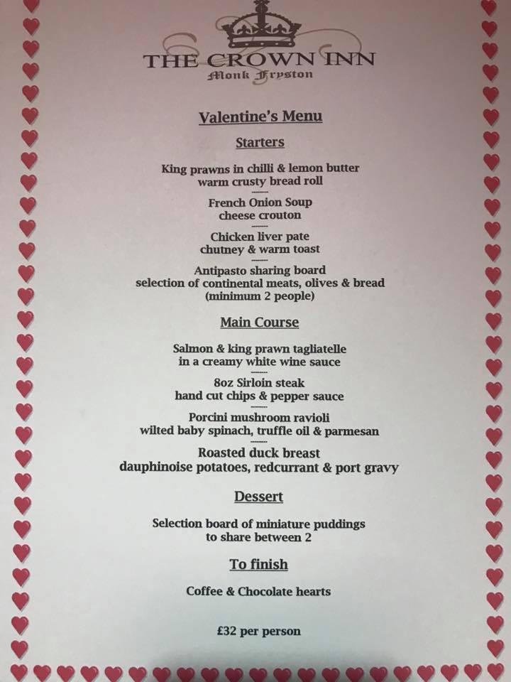 Menu at The Crown Inn, Monk Fryston pub & bar, Sherburn in Elmet