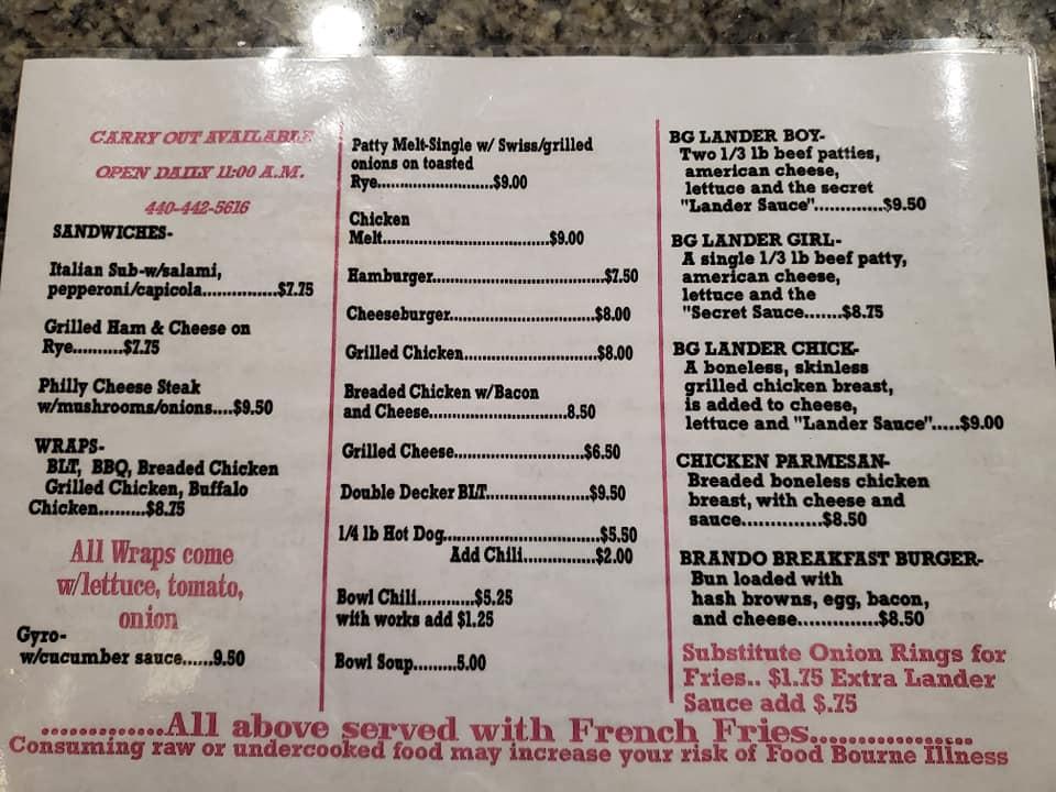 Menu at B G's Highlander Tavern pub & bar, Cleveland