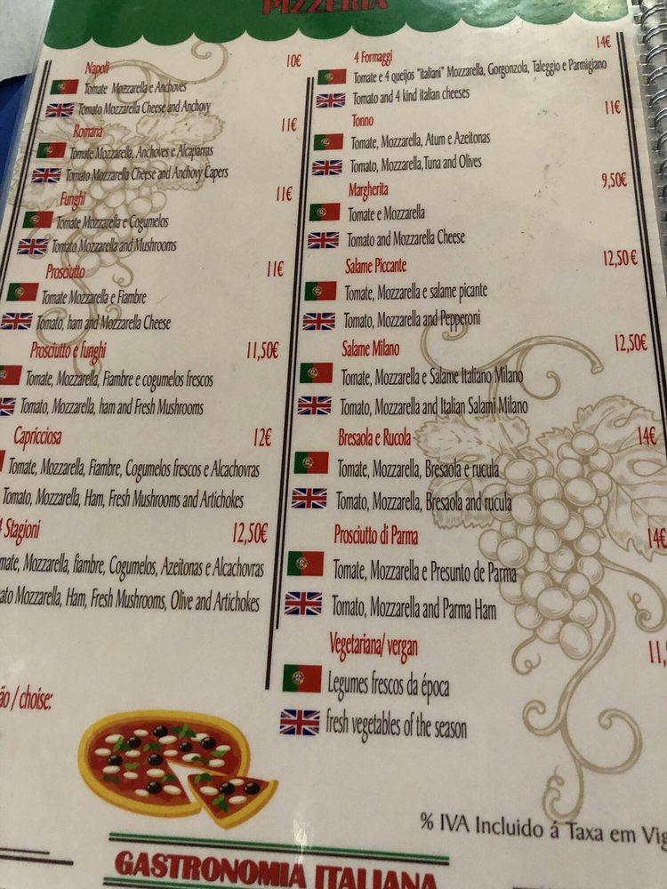 Menu at Gastronomia Italiana pizzeria, Cascais
