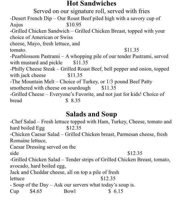 Menu at Malcolm's Steakhouse, Pearblossom