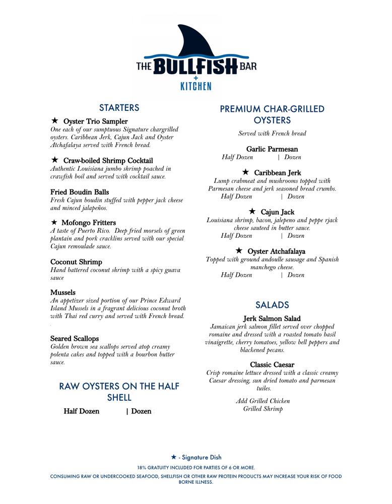 Menu at The Bullfish Bistro pub & bar, Baton Rouge