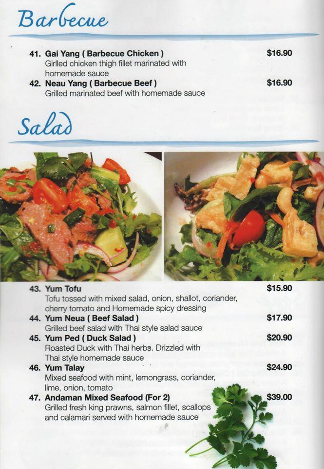 Menu at Andaman Thai Restaurant, Shellharbour
