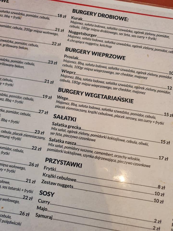 Menu at Burger Room restaurant, Żary
