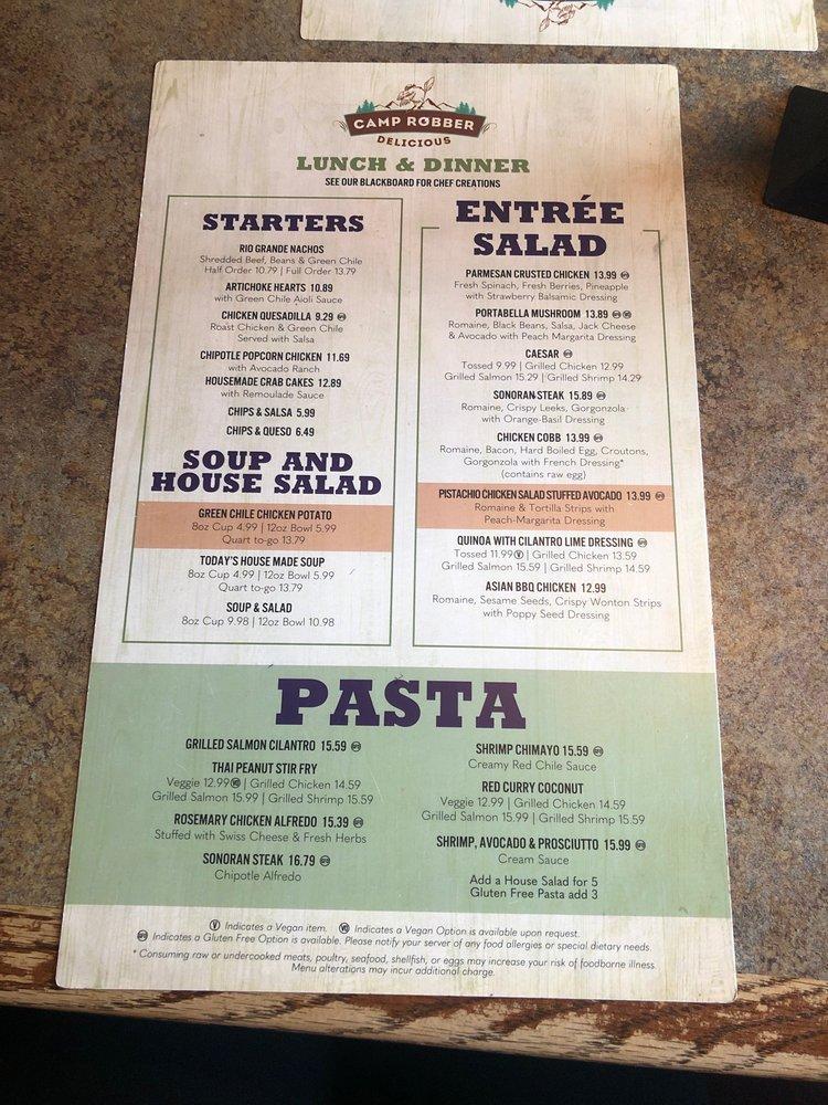 Menu at Camp Robber restaurant, Montrose