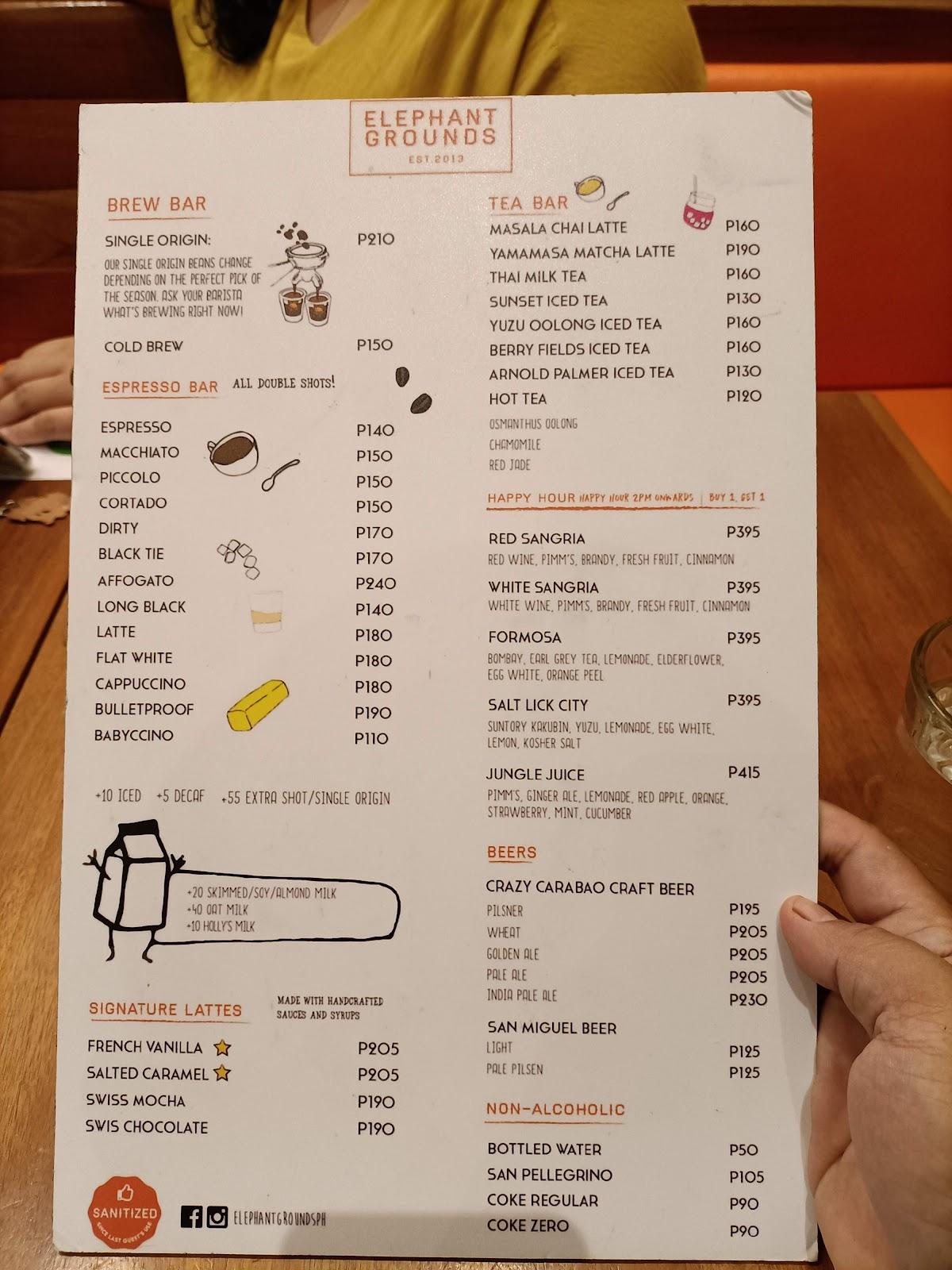 Menu at Elephant Grounds Manila - BGC cafe, Taguig