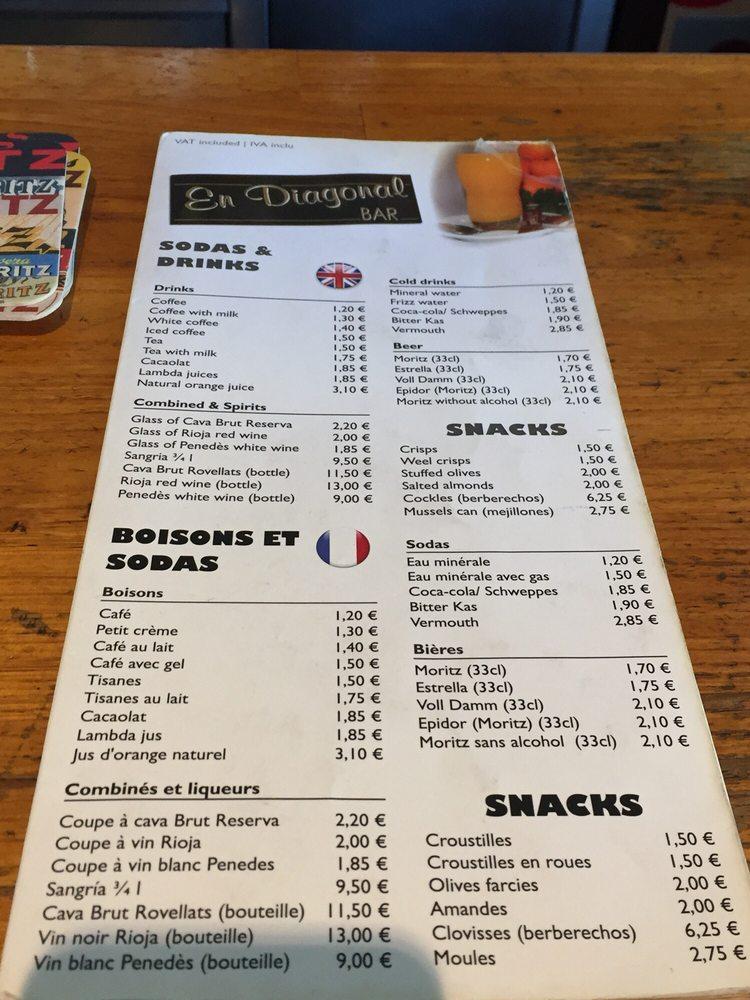 Menu at En Diagonal cafeteria, Barcelona