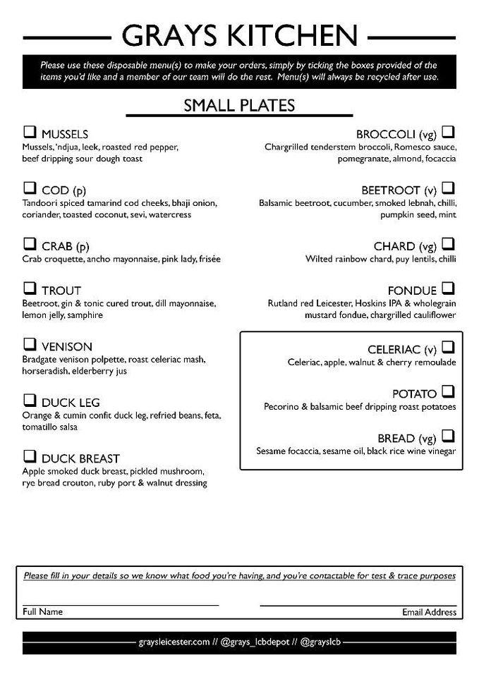 Menu at Grays Coffee Shop & Kitchen pub & bar, Leicester