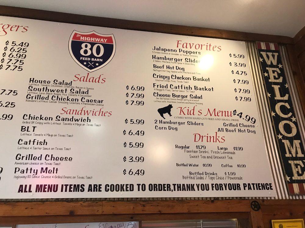 Menu at Highway 80 Feed Barn, Martindale