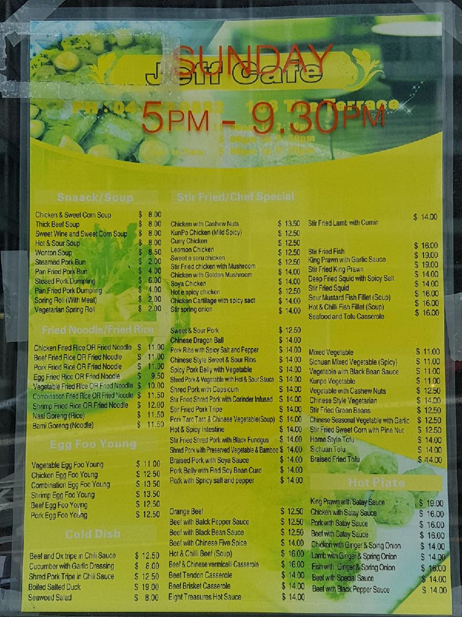 Menu at Jeff Cafe Limited, Wellington