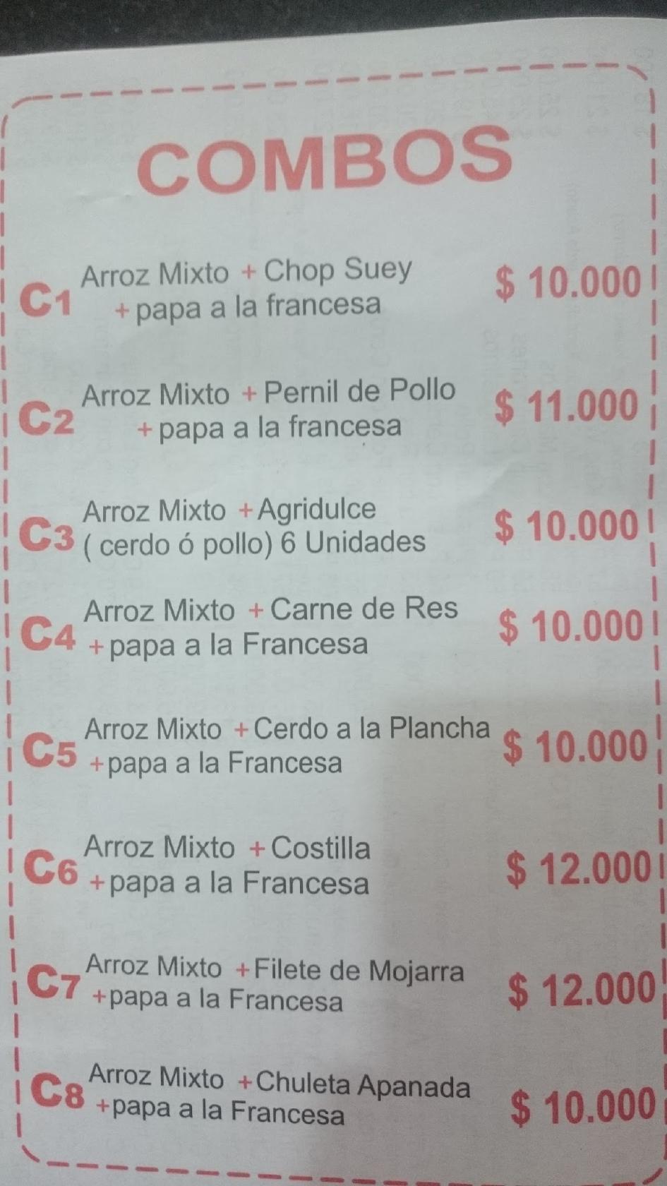 Menu at Restaurante Kin Wah, Bogotá
