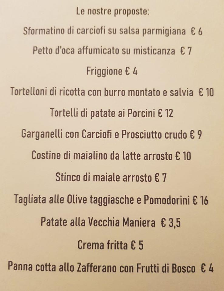 Menu at Ristorante La Scuderia, Dozza