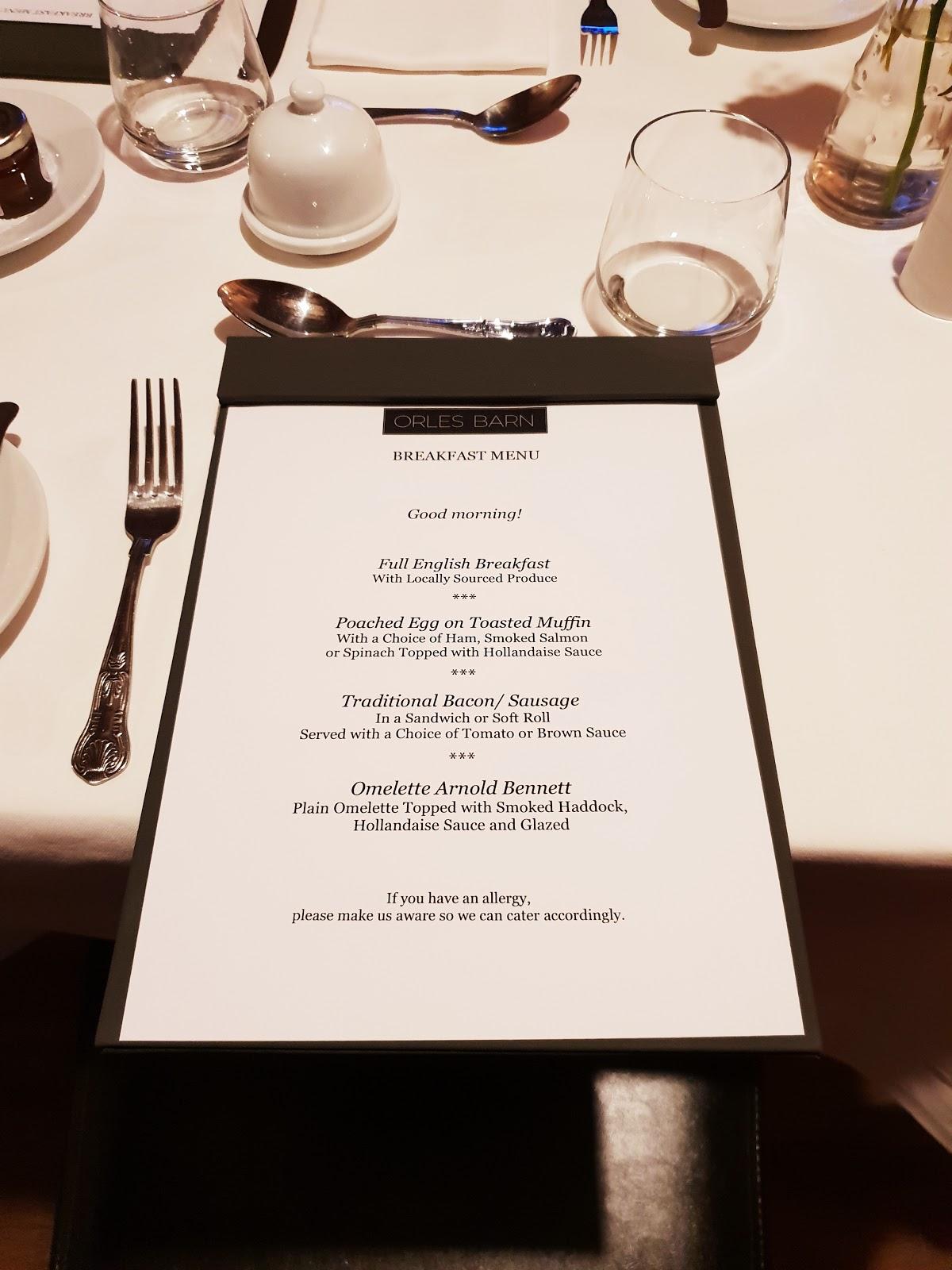 Menu at Orles Barn, Ross-on-Wye