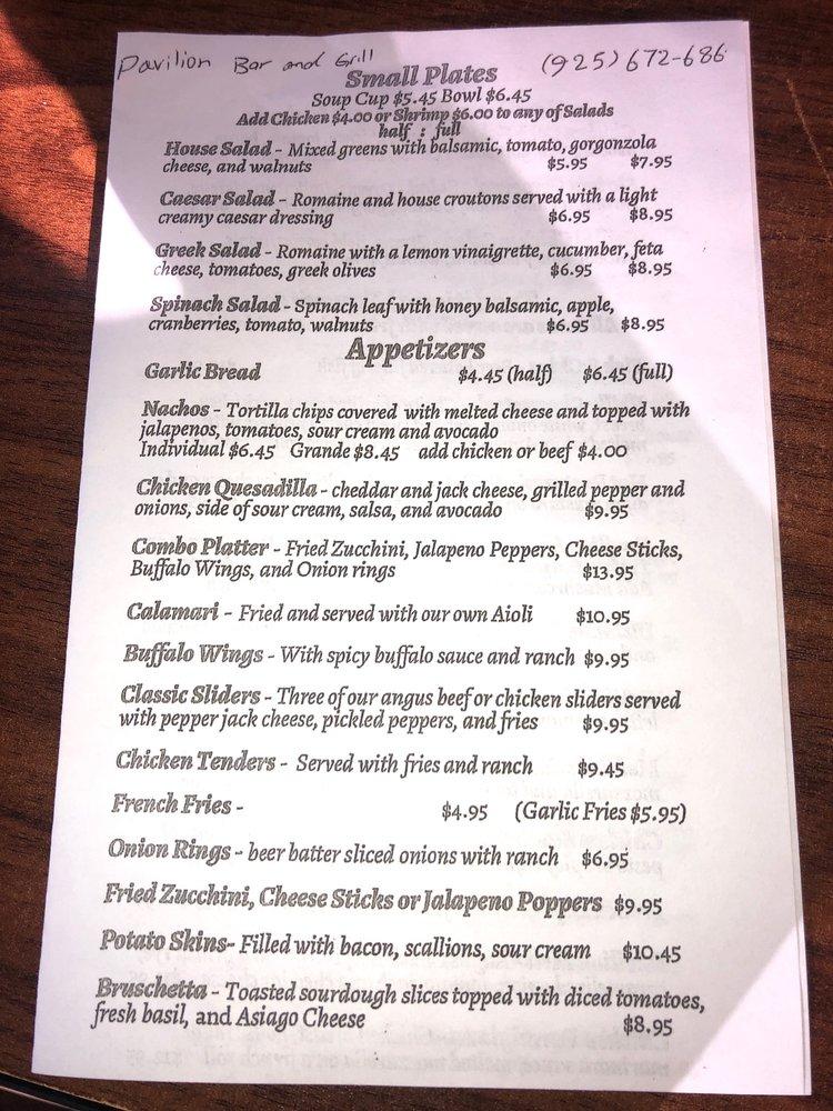 Menu at Pavilion Bar & Grill, Clayton