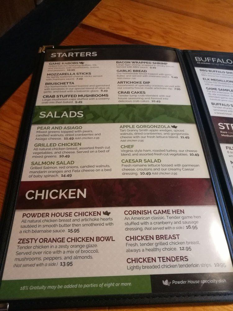 Menu at Powder House steakhouse, Keystone