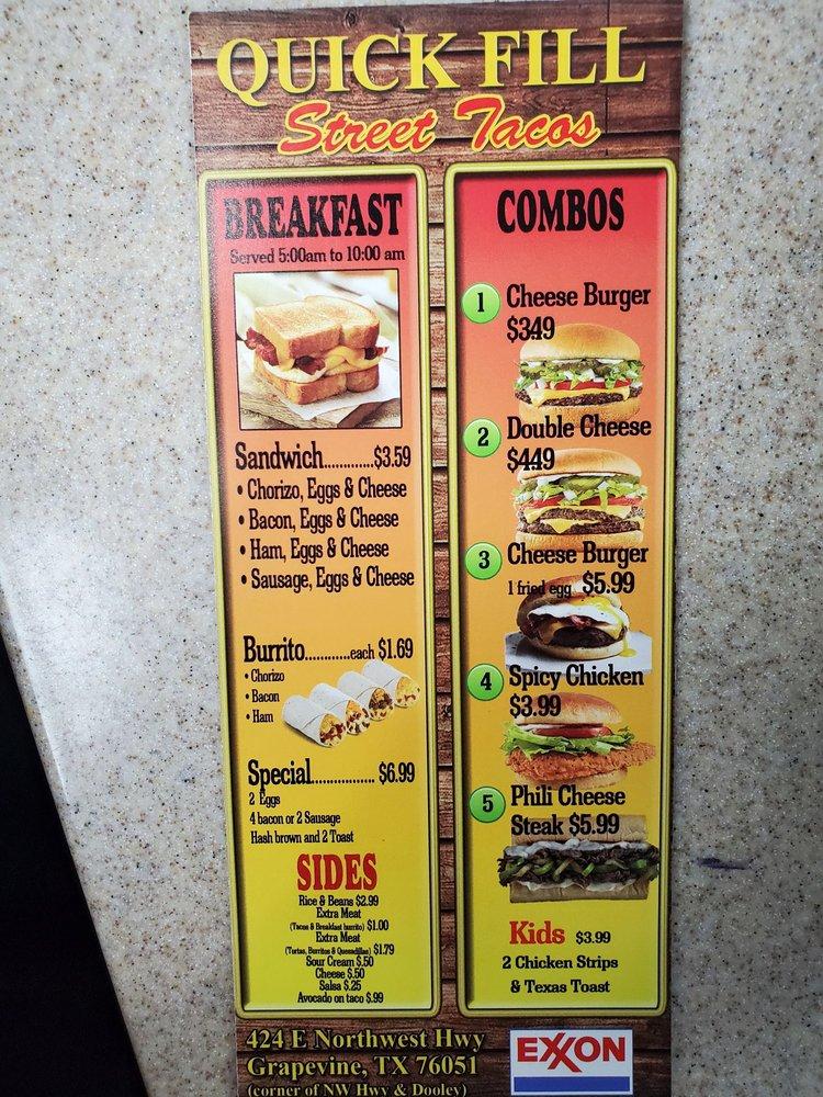 Menu at Quick Fill Street Tacos, Grapevine