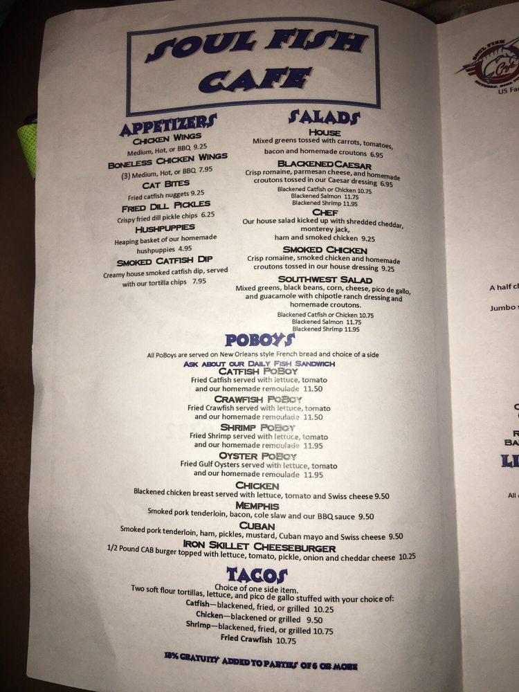 Menu at Soul Fish Cafe, Memphis, 862 Cooper St