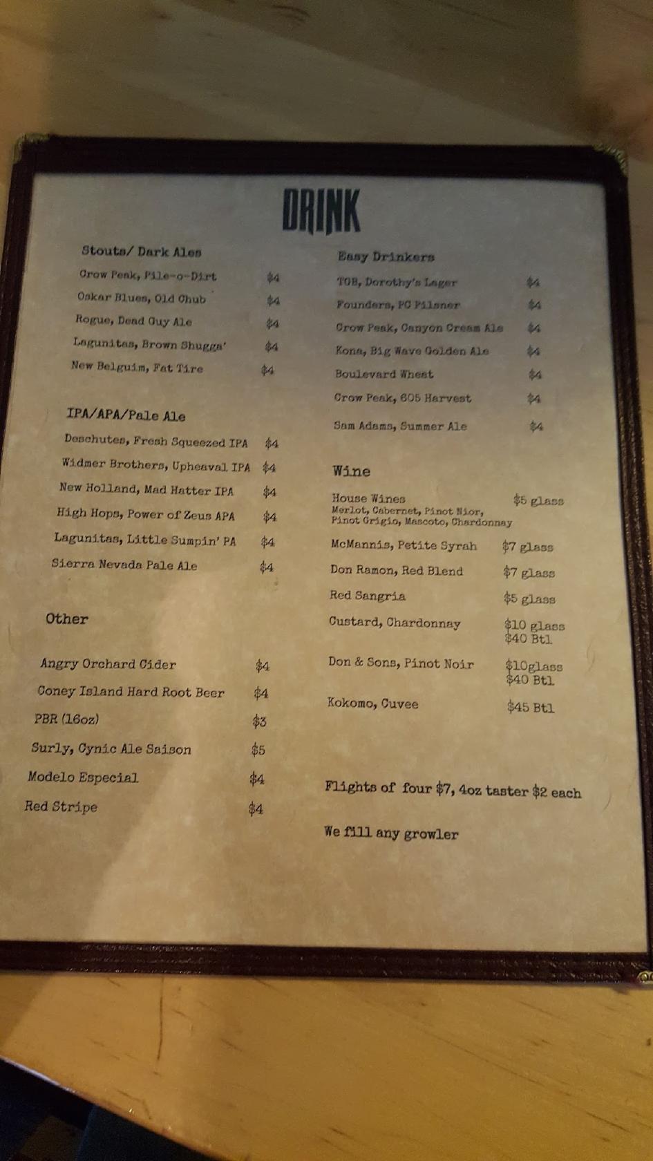 Menu at The Custer Wolf - Food & Drink pub & bar, Custer